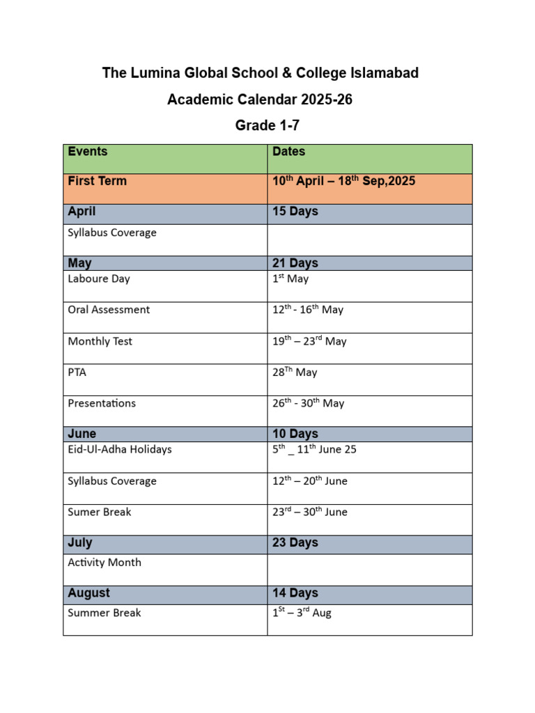 Lumina Global School Calendar 2025-26 | PDF | Military Operations