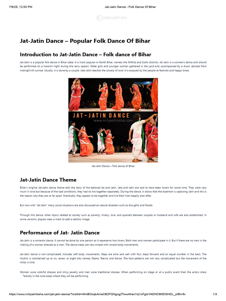 Jat-Jatin Dance - Folk Dance of Bihar | PDF
