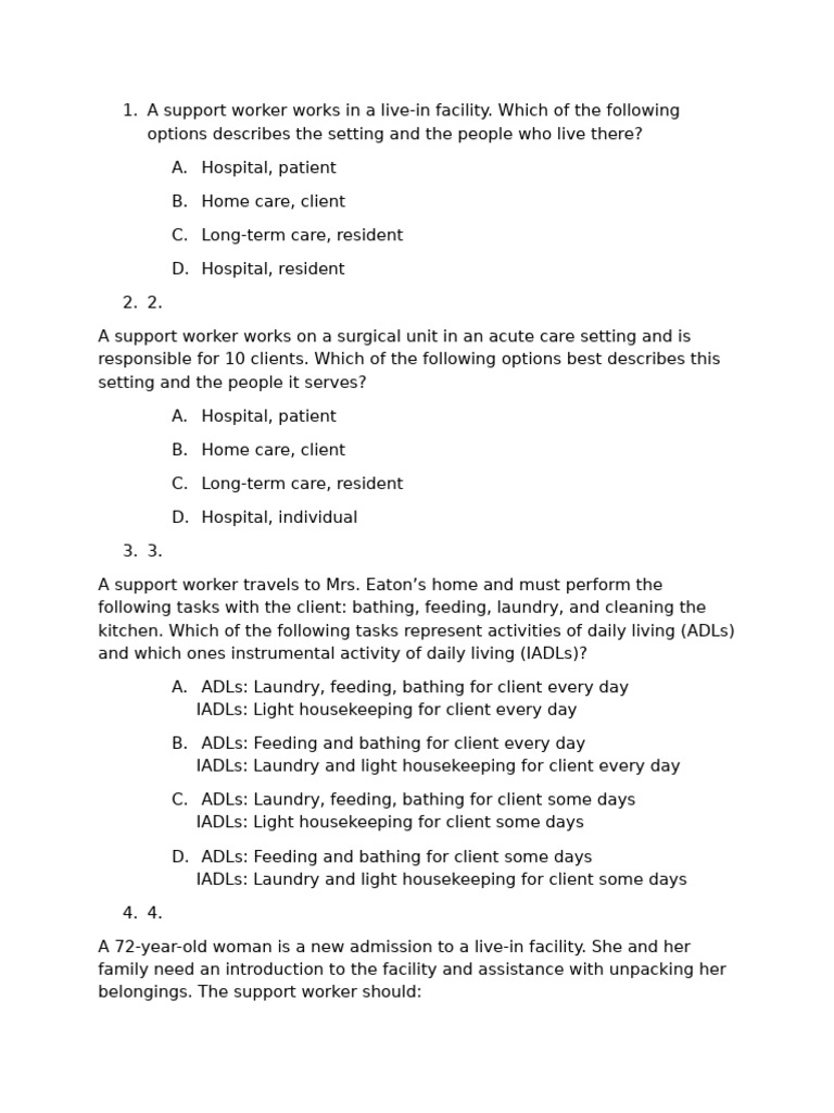 Support Worker Roles and Responsibilities | PDF | Nursing | Housekeeping