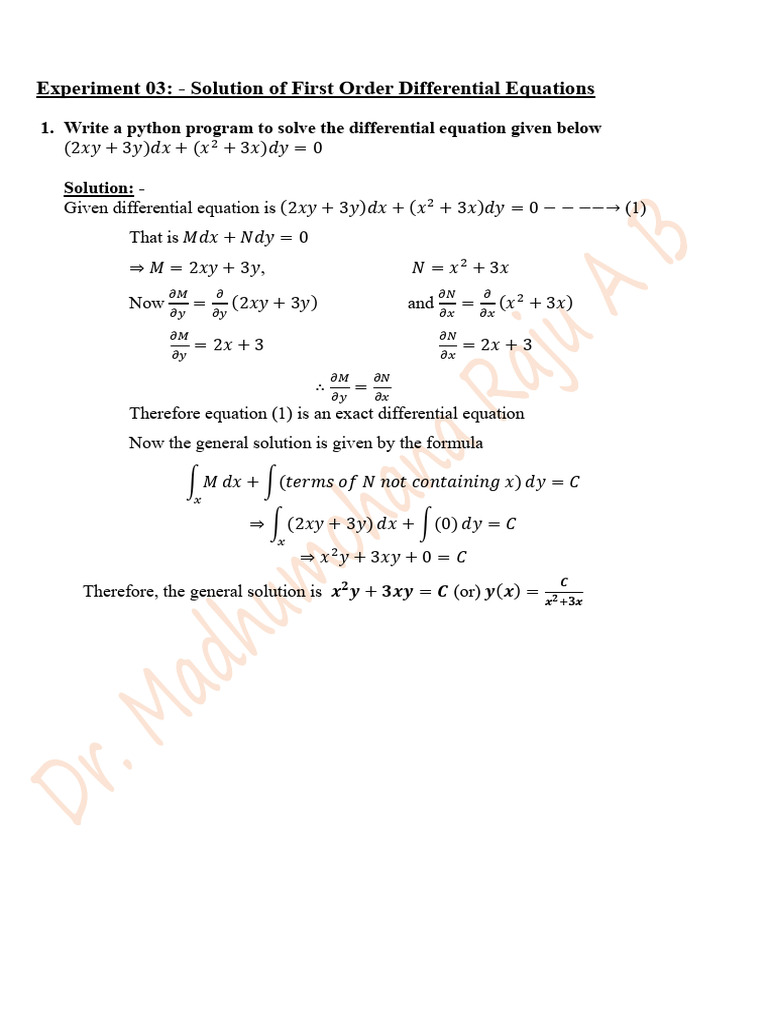 Module - 2 Lab Experiment Questions, Solutions and Programs | PDF | Equations | Differential ...