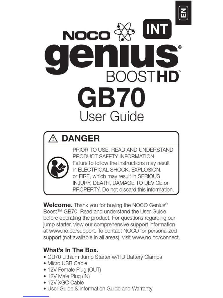 NOCO Genius Boost GB70 User Guide | PDF | Battery Charger | Electronics