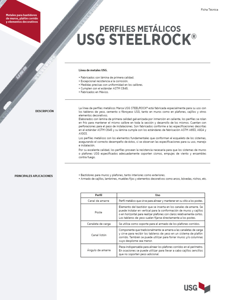 Perfiles Metálicos USG STEELROCK® | PDF | México | Materiales de ...
