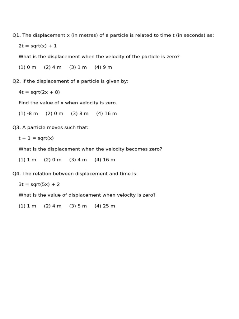 Clean NEET Displacement Time Questions | PDF