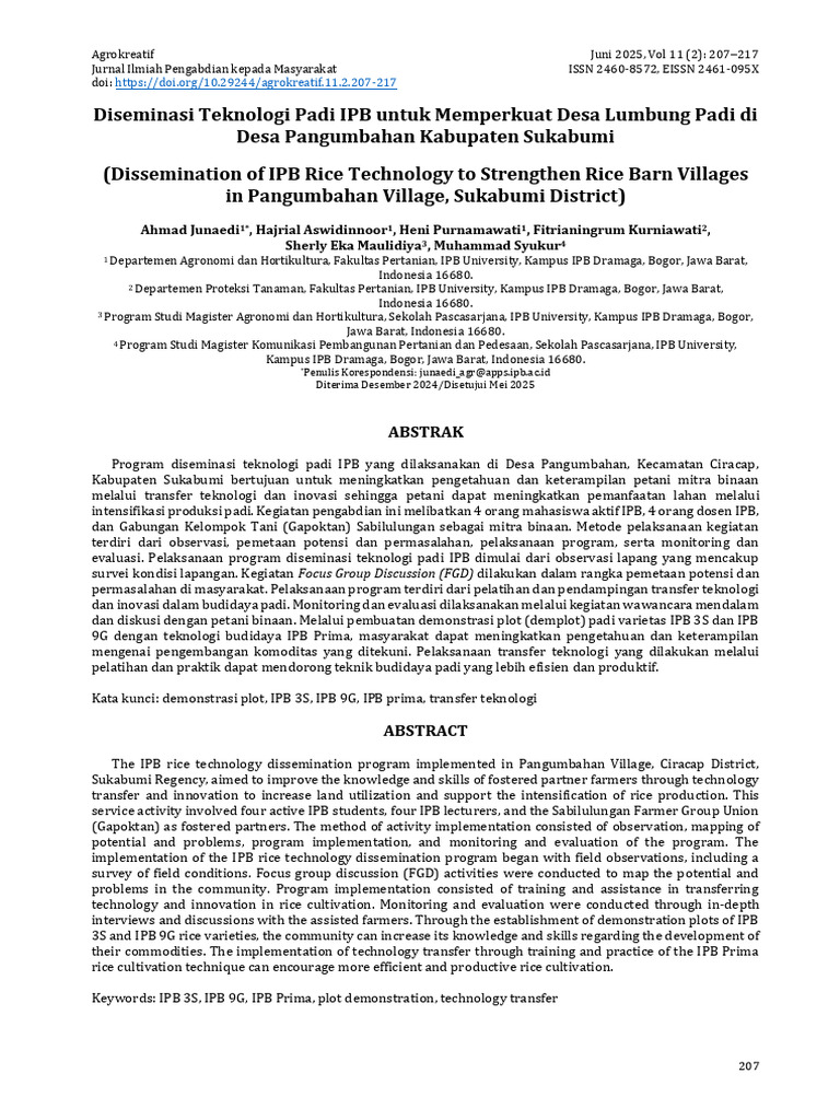 Diseminasi Teknologi Padi IPB di Sukabumi | PDF
