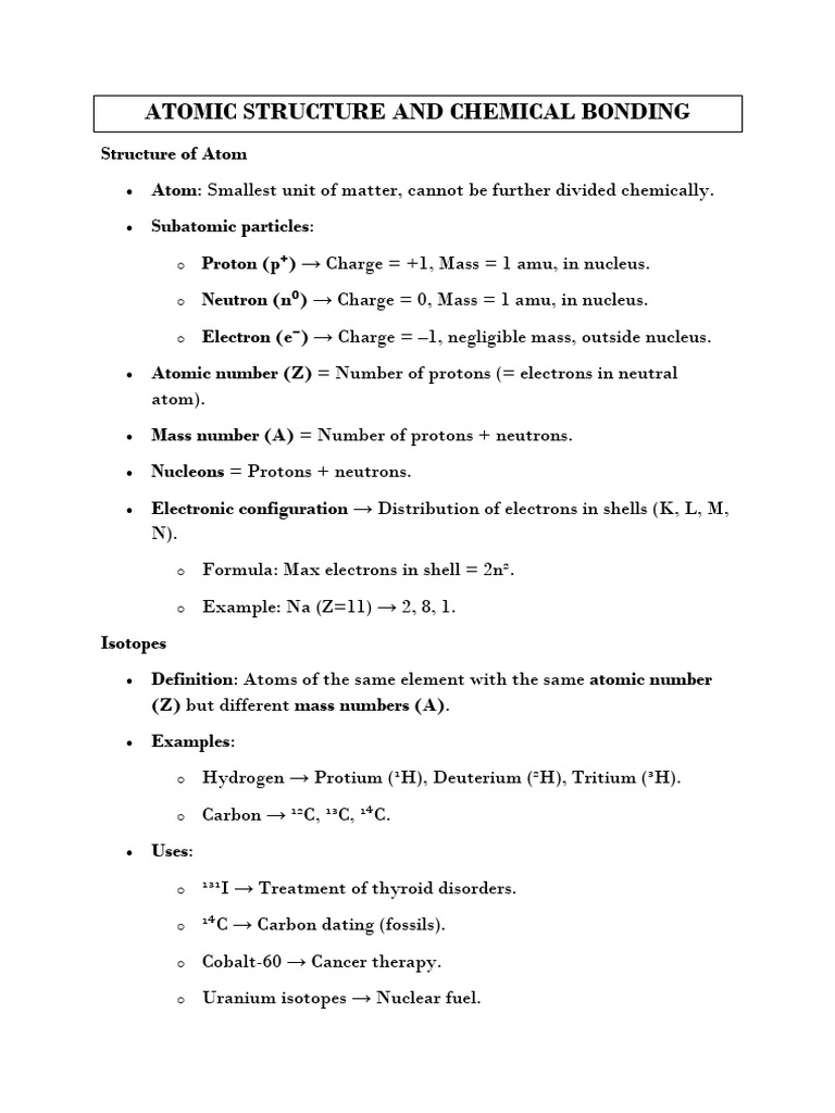 Class 9 Chemistry Notes (Atomic Structure and Chemical Bonding) | PDF ...