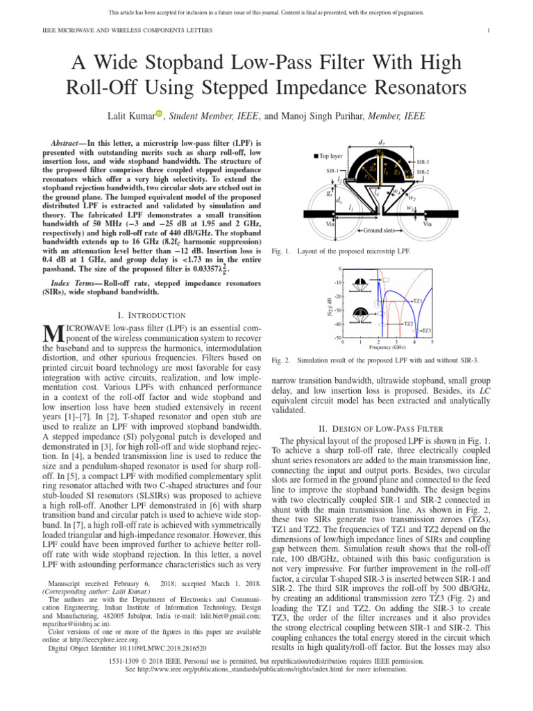 A Wide Stopband Low Pass Filter With Hig | PDF | Filter (Signal ...
