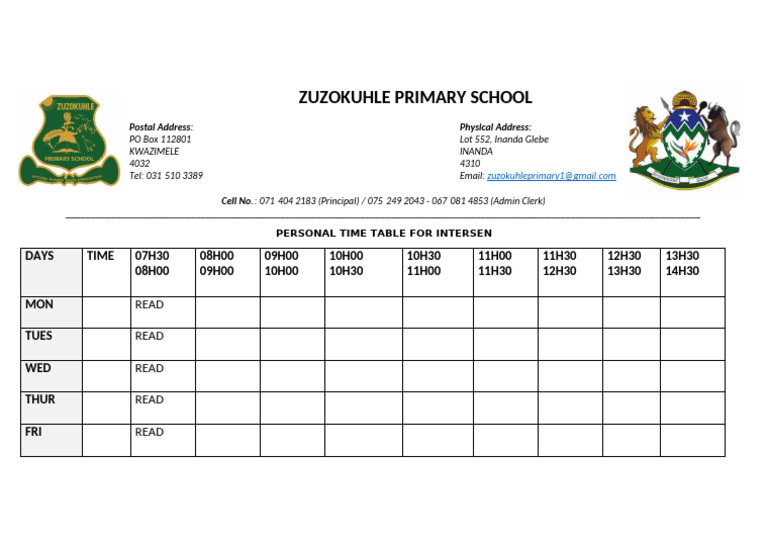 Intersen Personal Time Table 2025 | PDF