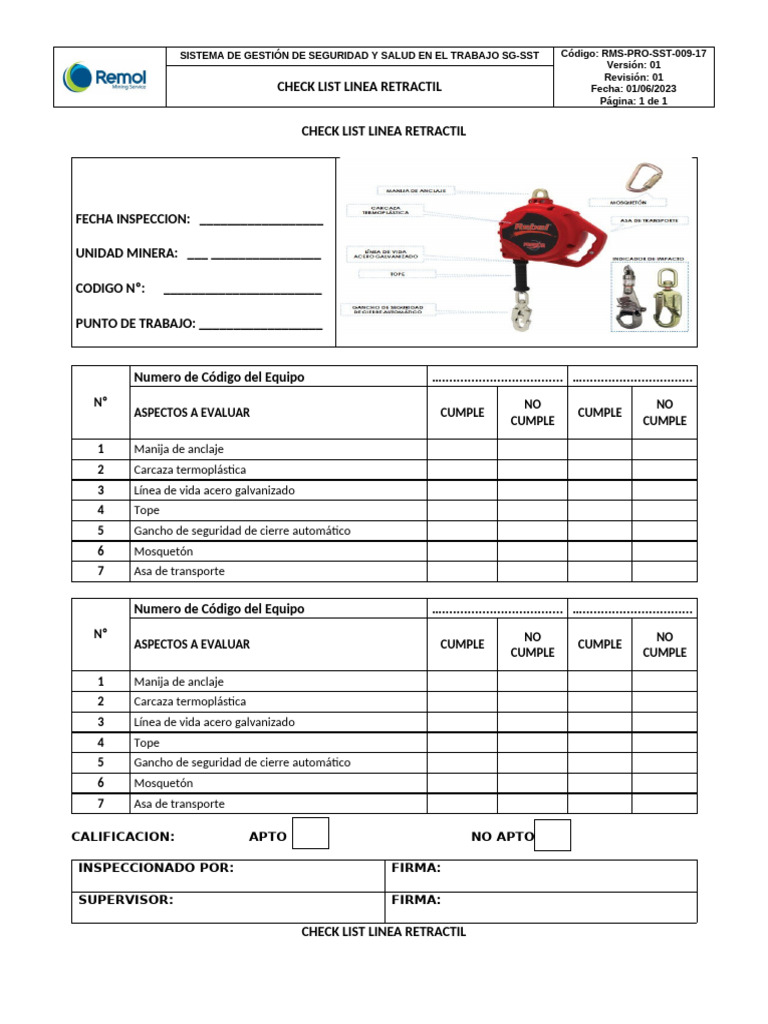 RMS-PRO-SST-009-26 CHECK LIST LINEA RETRACTIL | PDF