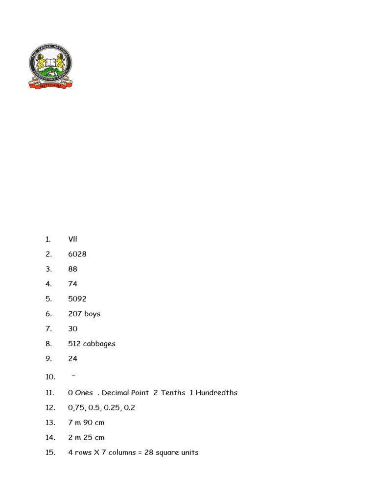 Grade 4 Mathematics Assessment Rubrics | PDF