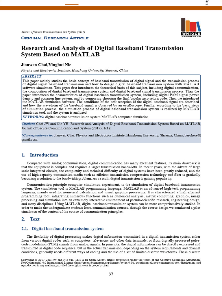Research and Analysis of Digital Baseband Transmission System Based On ...