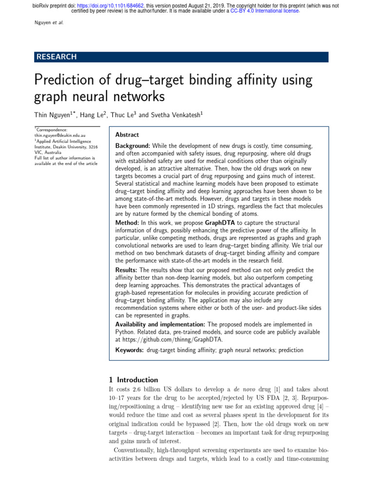 GraphDTA: Drug-Target Affinity Prediction | PDF | Deep Learning ...