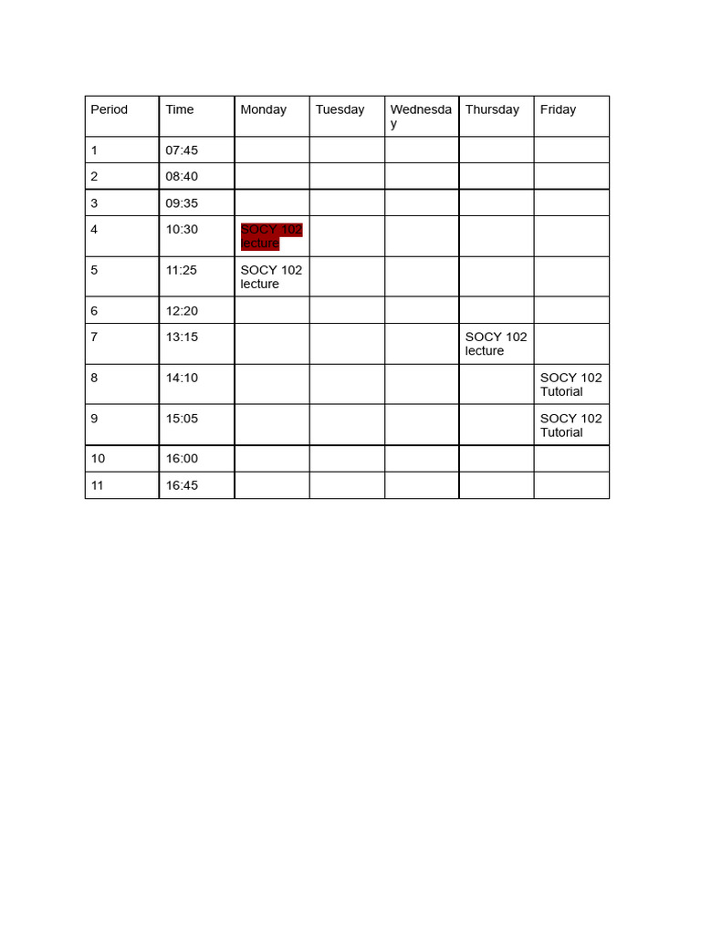 semster 2 timetabe | PDF