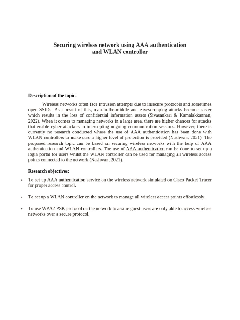 Securing Wireless Network Using AAA Authentication | PDF