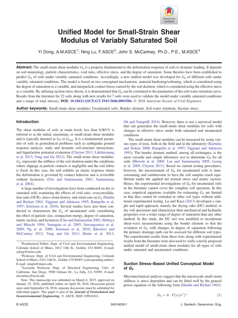 Dong Et Al 2016 Unified Model For Small Strain Shear Modulus of ...