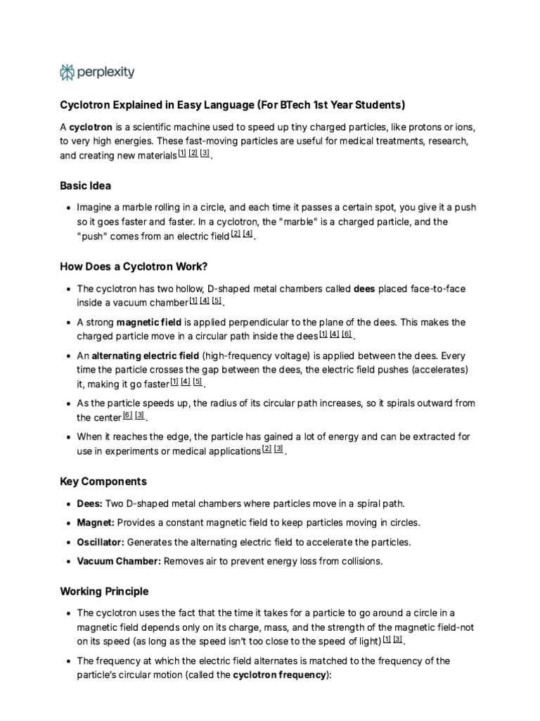 Cyclotron Explained in Easy Language (For BTech 1s | PDF | Electromagnetism | Applied And ...