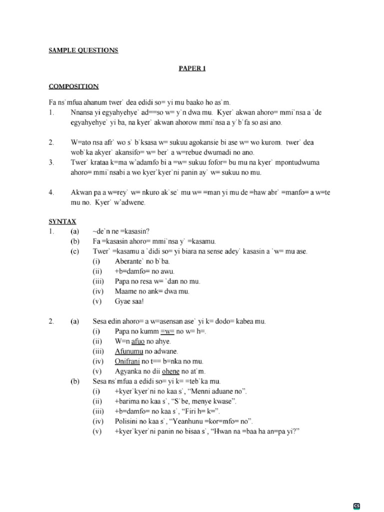 Twi Likely Questions For Wassce 2024 | PDF