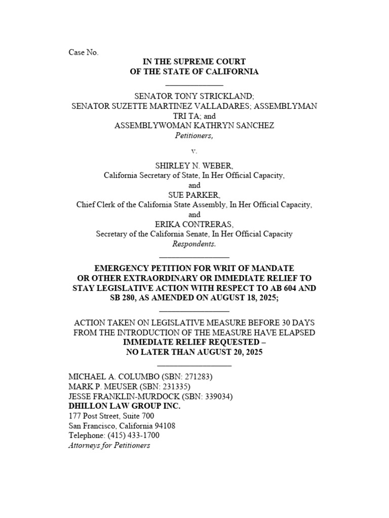 Emergency Petition for Writ of Mandate | PDF | Bill (Law) | Supreme ...