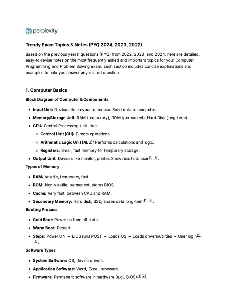 Computer Programming Exam Study Guide | PDF | Pointer (Computer ...