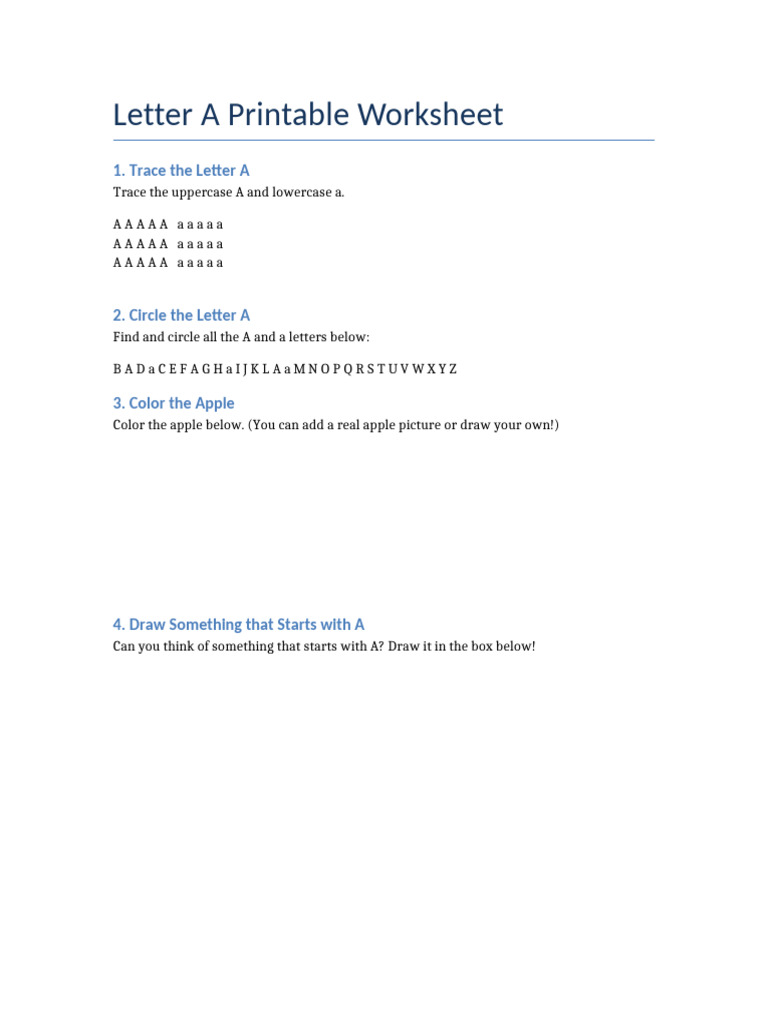 Letter A Worksheet | PDF