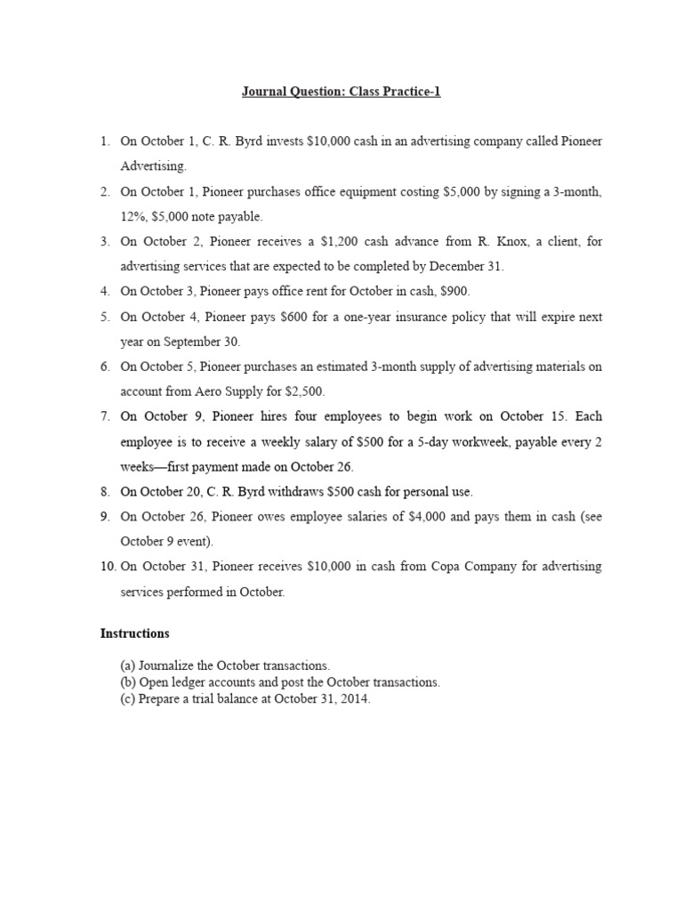Journal Question Practise 1 | PDF