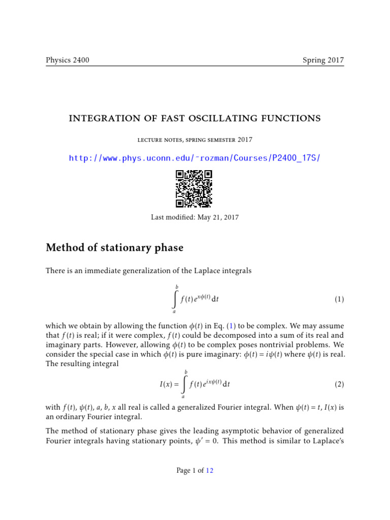 Method of Stationary Phase Overview | PDF | Fourier Series | Integral