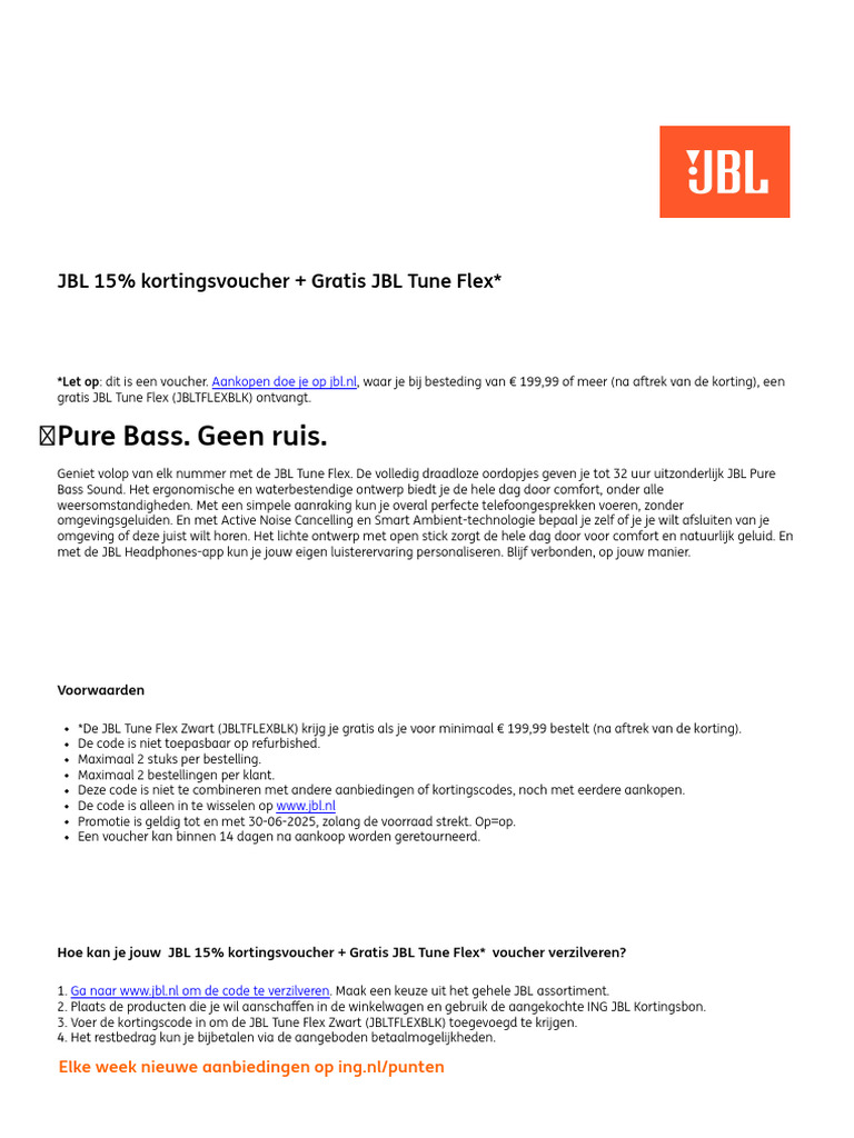 JBL 15% Kortingsvoucher + Gratis JBL Tune Flex - 1 | PDF