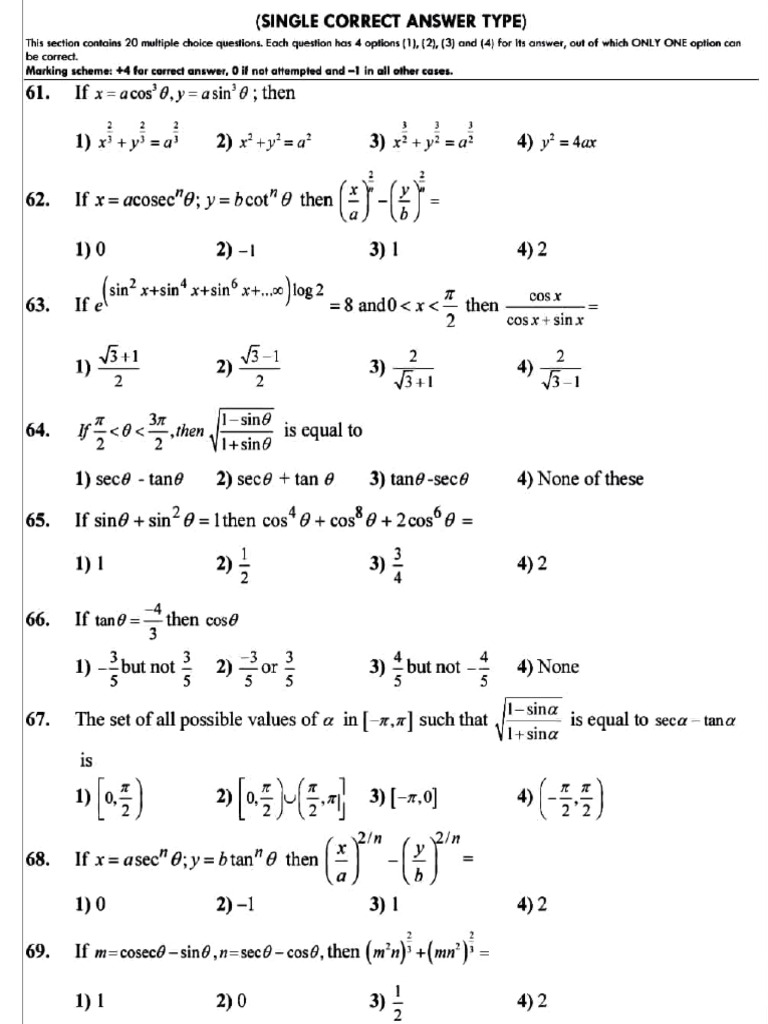 Trigonometric Ratios Objective Assignment | PDF | Trigonometric Functions | Euclidean Geometry