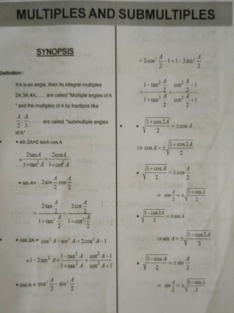 Multiple and Sub Multiple Angles Formula S | PDF