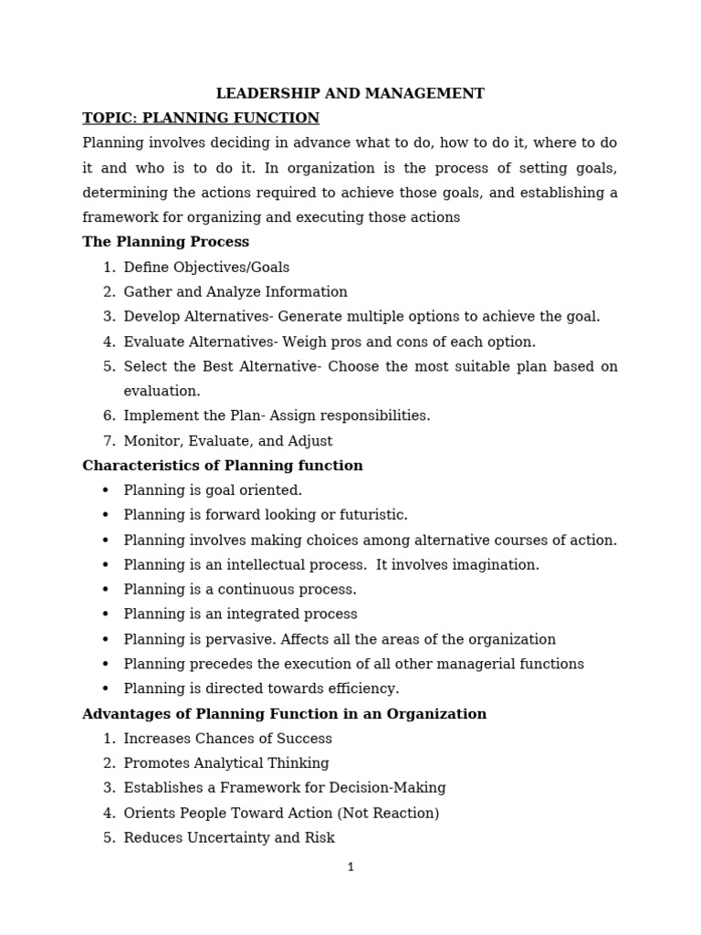 PLANNING FUNCTION | PDF | Strategic Planning | Goal