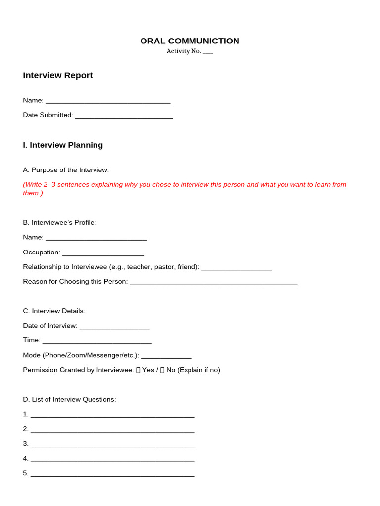 Interview Report Template Activity | PDF