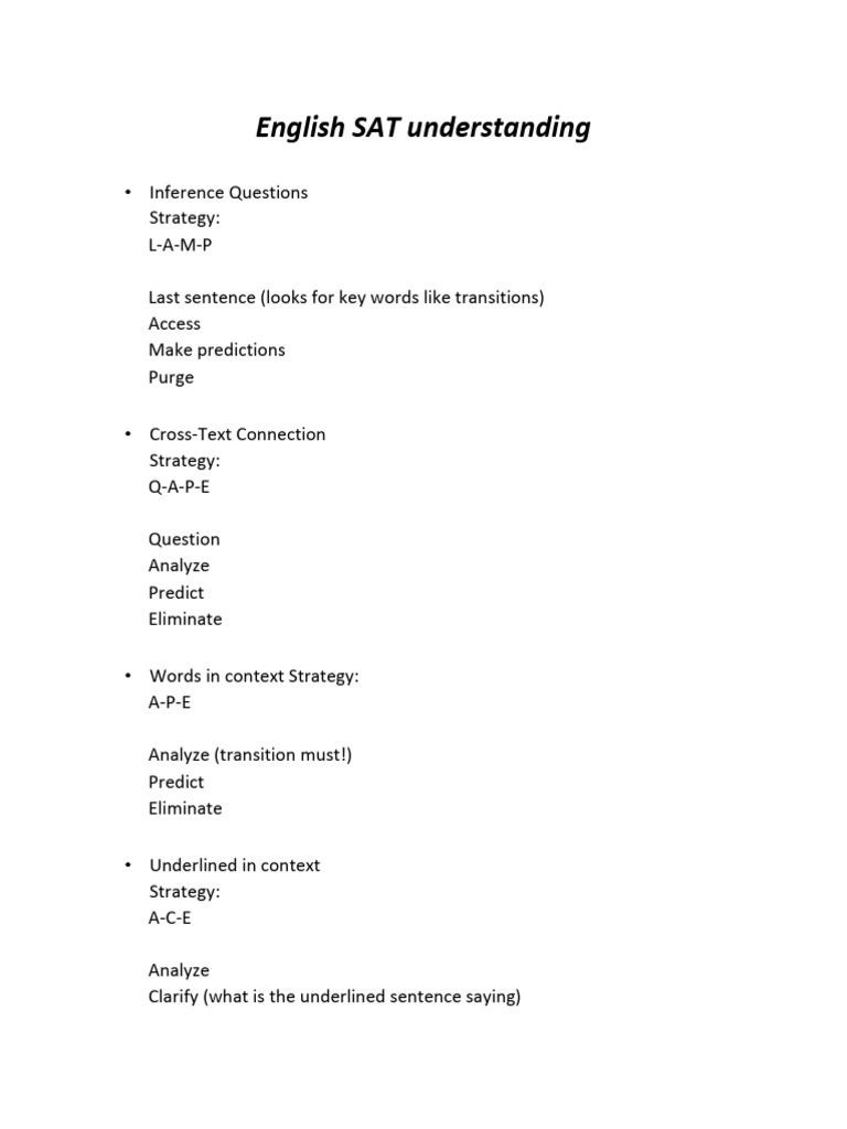 English SAT Understanding For Both Reading and Writing | PDF