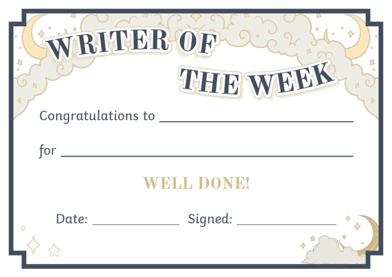Writer of the Week Certificate | PDF