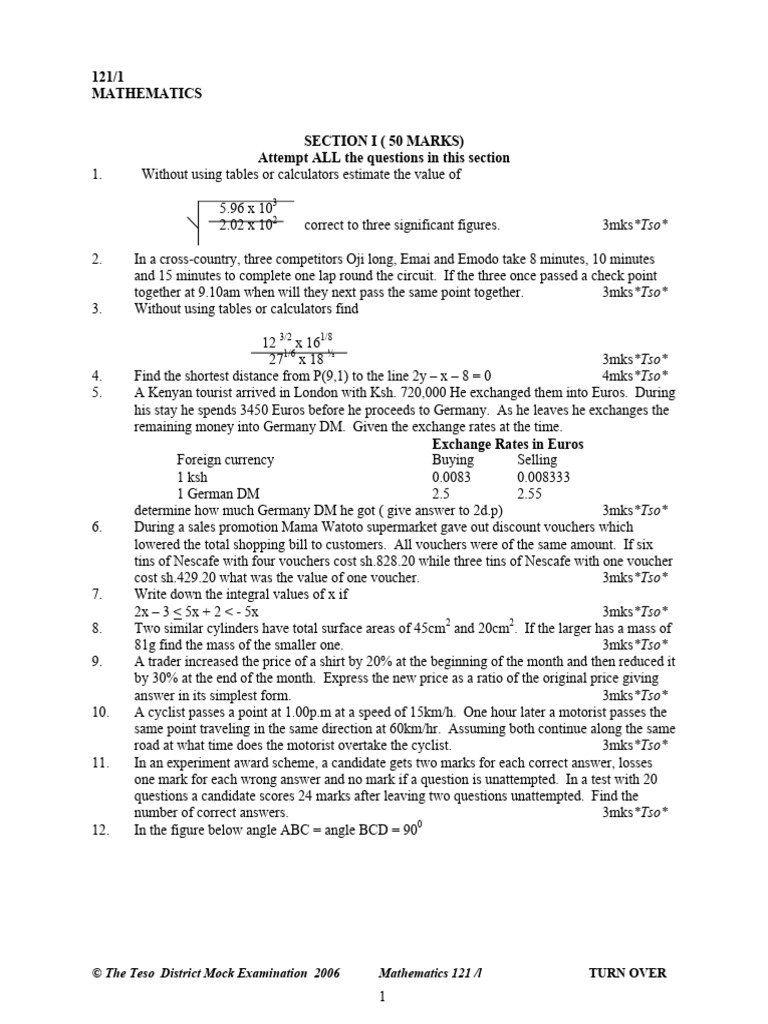 2006 Teso District Paper 1 1 | PDF | Currency | Foreign Exchange Market