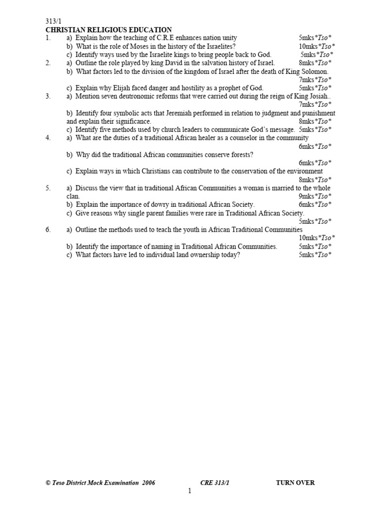 2006 Teso District Paper 1 | PDF | Religious Belief And Doctrine | Old ...