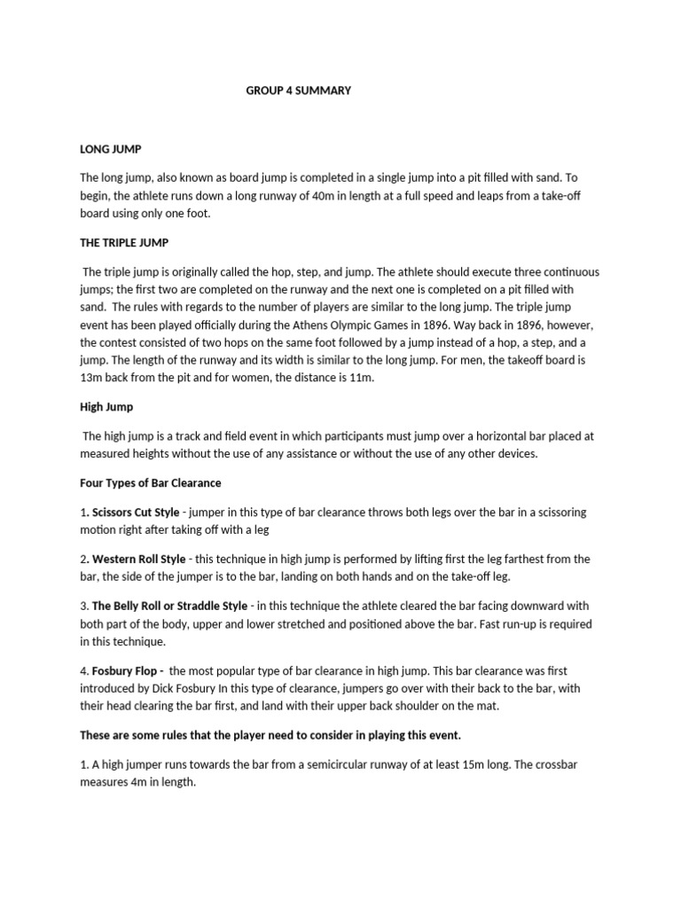 Group 4 Summary Wps Office | PDF | Track And Field | Athletic Sports