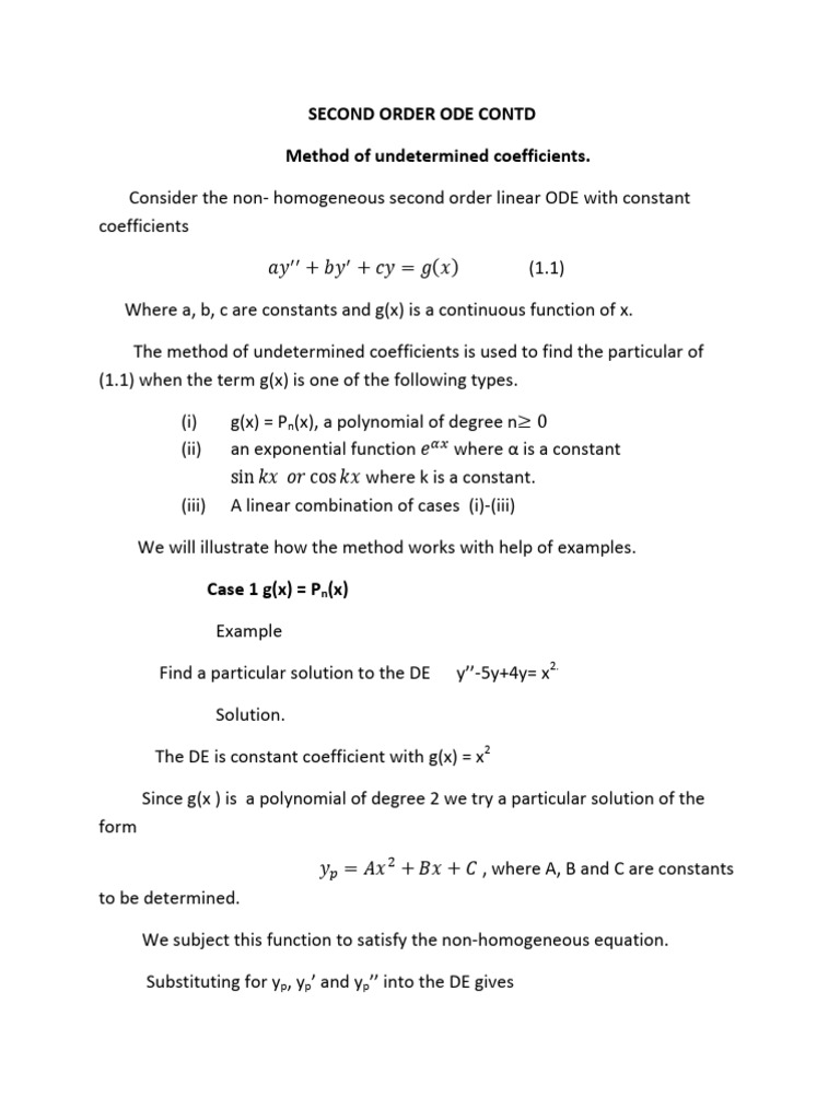 Second Order Ode Contd (II) | PDF | Equations | Ordinary Differential ...