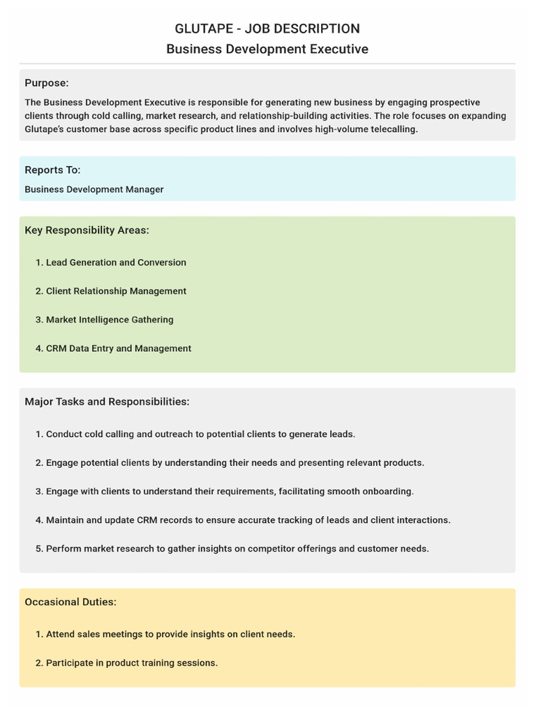 Business Development Executive Job Description 1 | PDF
