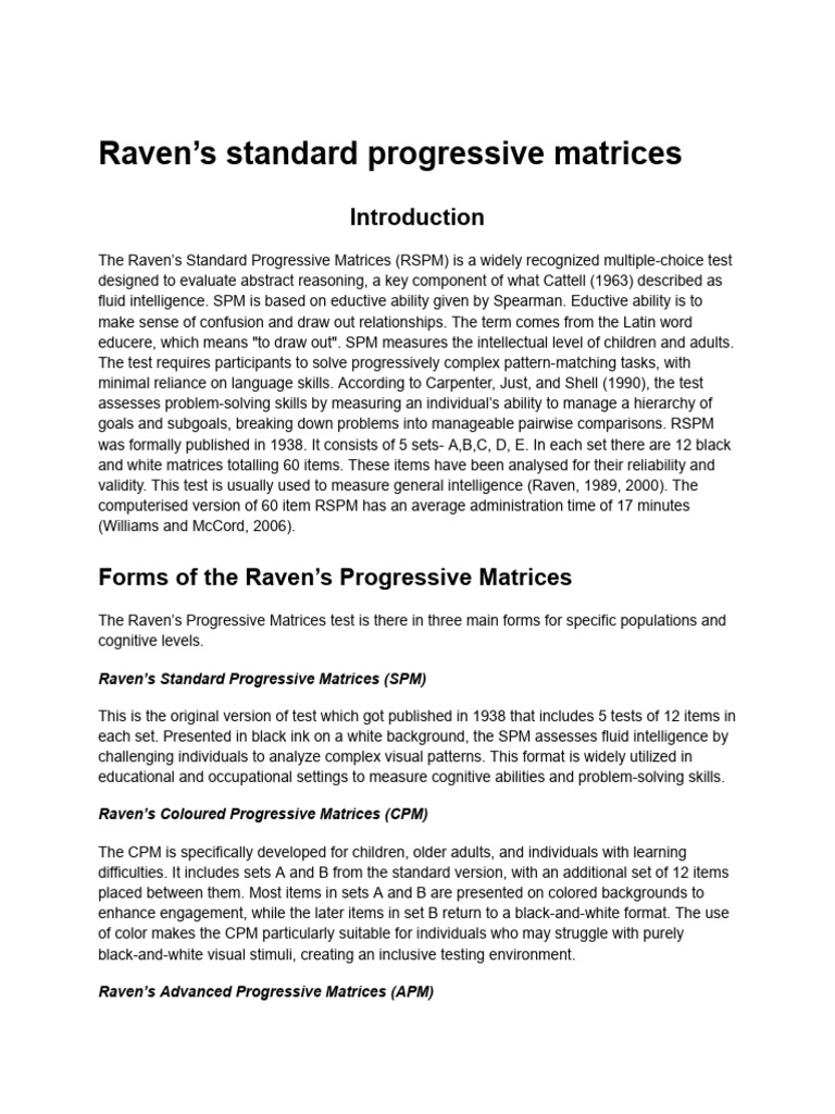 Overview of Raven's Standard Matrices | PDF | Validity (Statistics ...