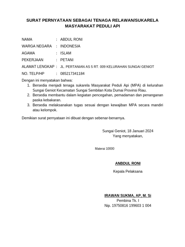 Pernyataan Menjadi MPA | PDF