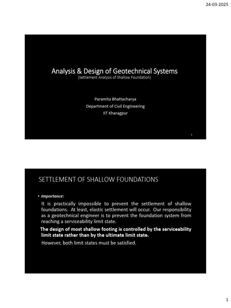 Settlement Analysis of Shallow Foundations | PDF | Soil | Geotechnical ...