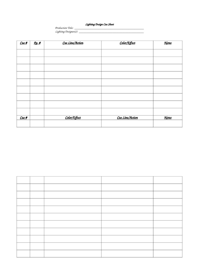 Lighting Design Cue Sheet Template | PDF