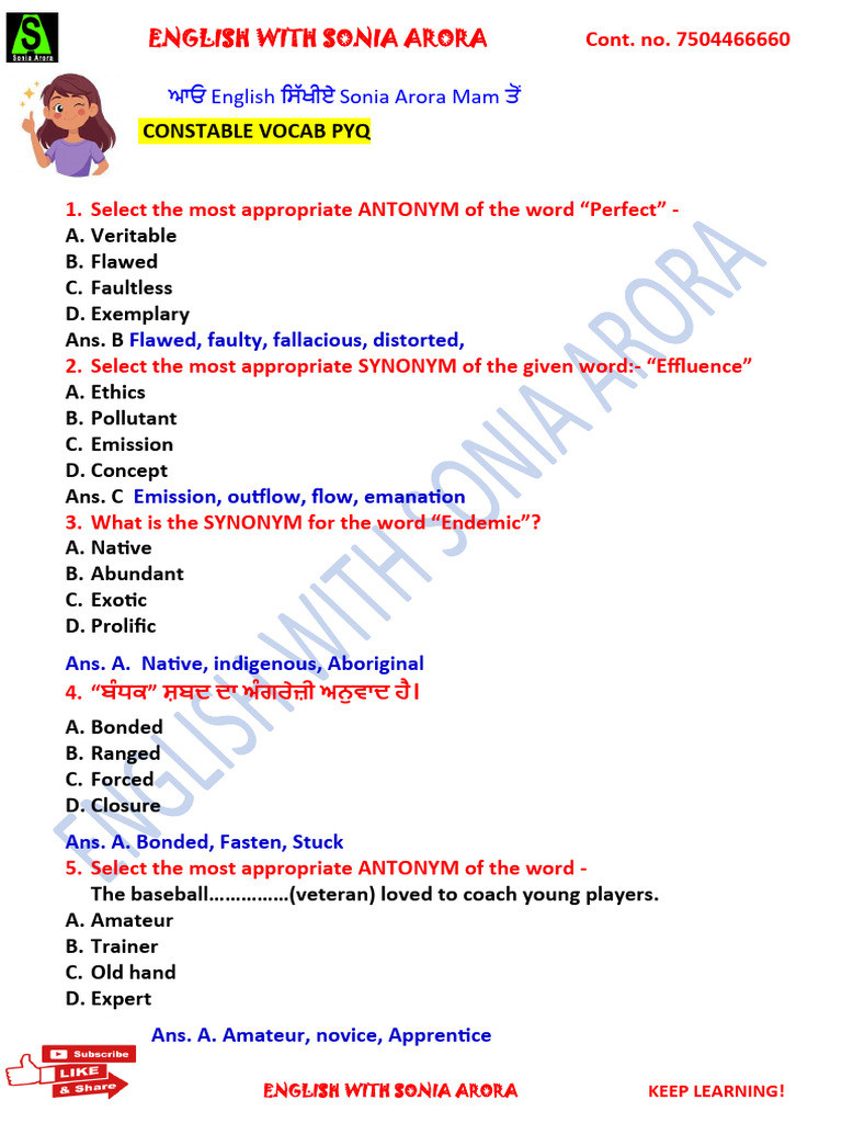 Constable Vocab Pyq Set 2 | PDF