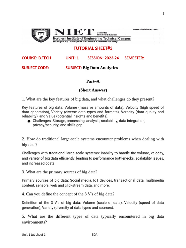 Unit 1 Bda Tut Sheet 3 ANS | PDF | Apache Hadoop | Big Data