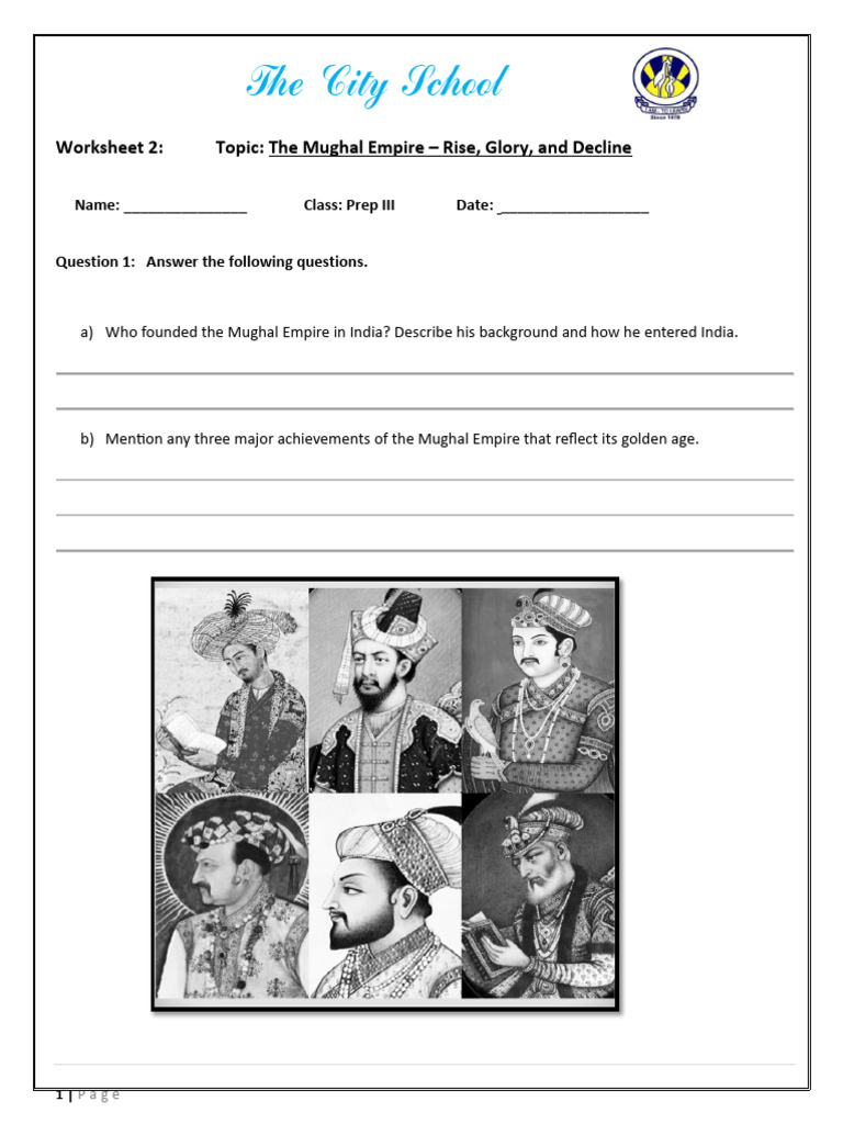 Worksheet 2-The Mughal Empire | PDF