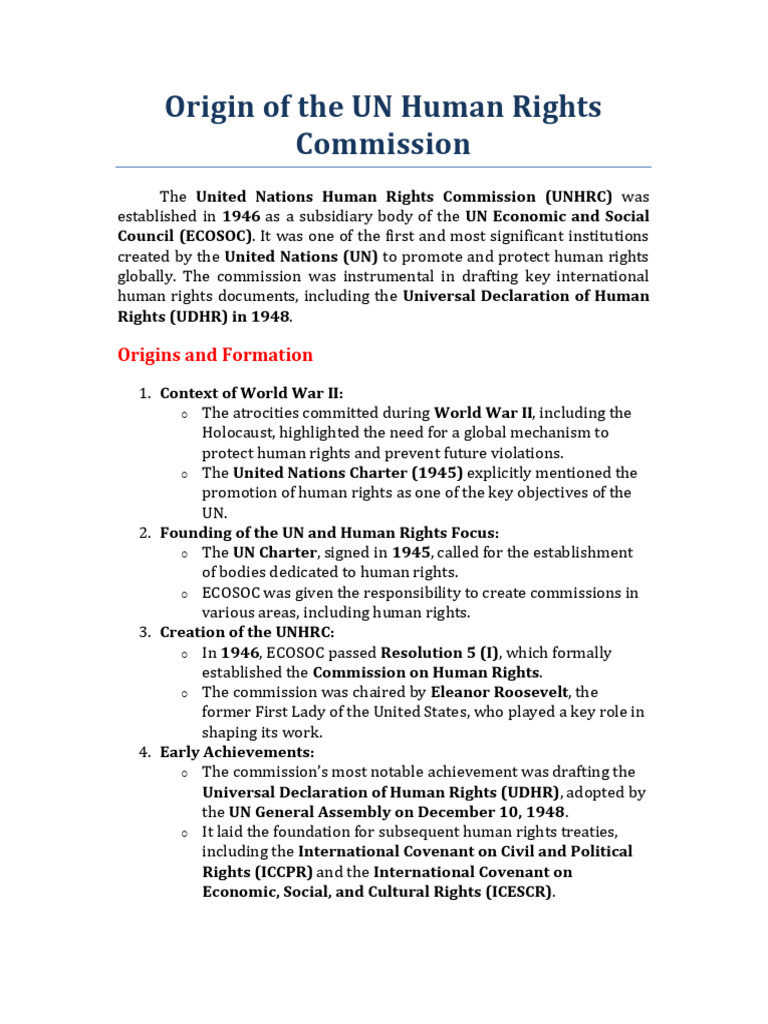Origin of the UN Human Rights Commission | PDF