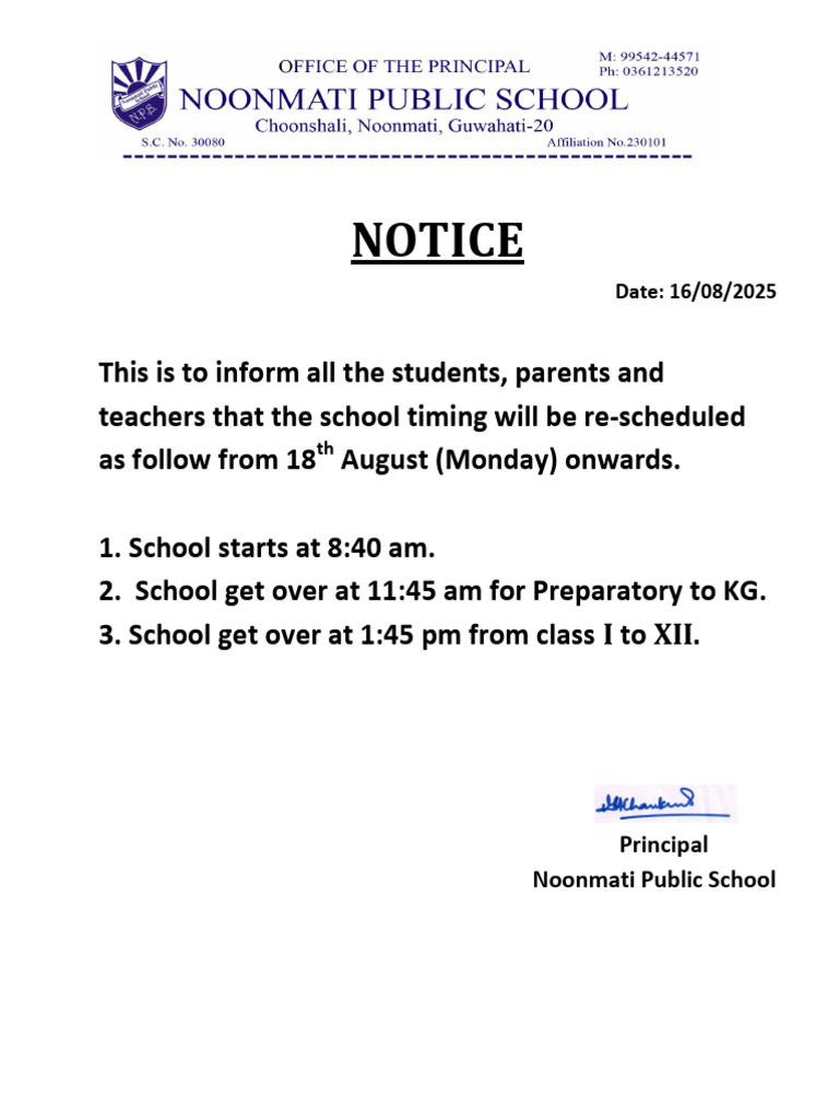 Notice About School Re-Schedule | PDF