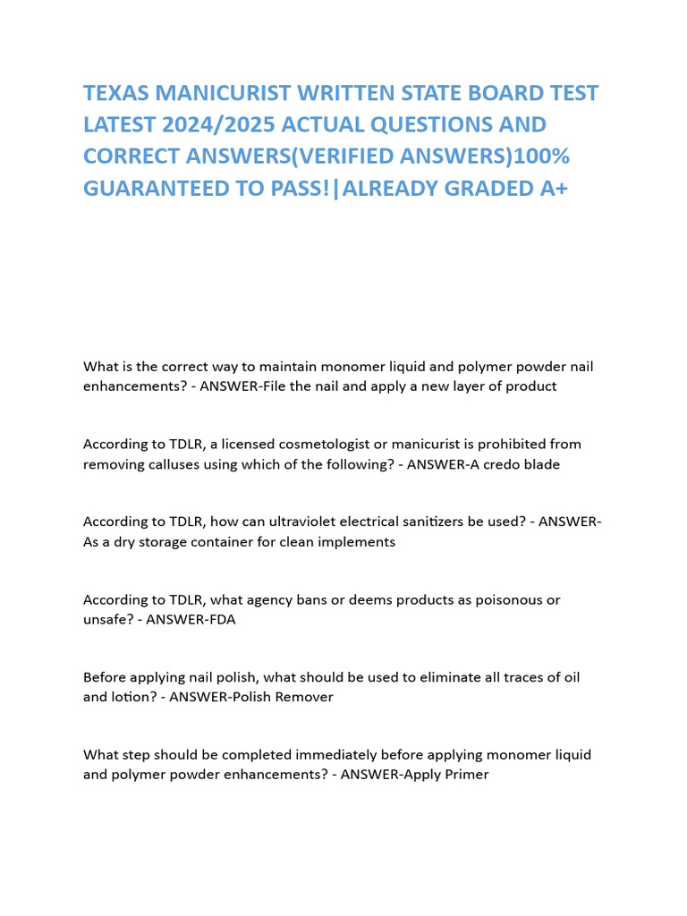 Written State Board Test Latest 2024 PDF | PDF | Nail (Anatomy ...