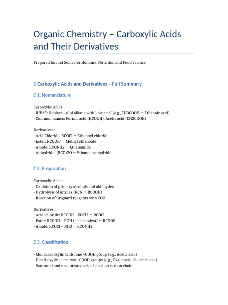 Carboxylic Acids & Derivatives Overview | PDF