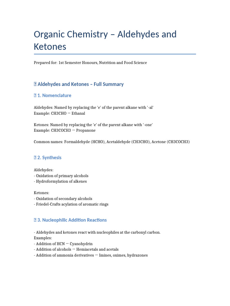 Organic Chemistry Aldehydes Ketones Final | PDF