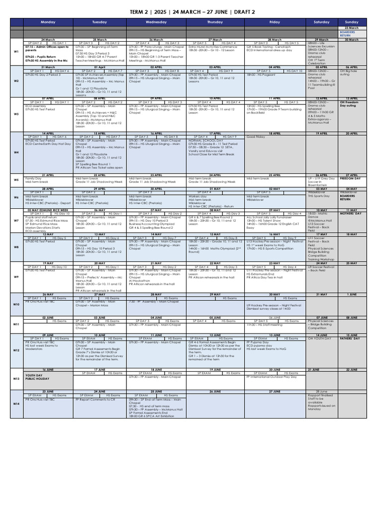 Term 2 Schedule 2025 Overview | PDF